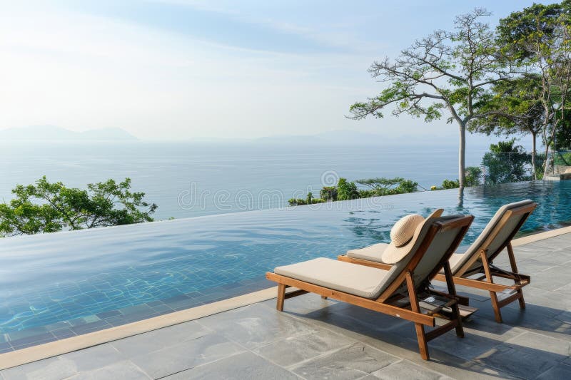 Luxury Infinity Pool with View of Ocean, Mountains, and Sky, Two ...