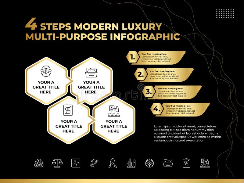 Luxury Infographic Template with 4 Steps Modern Design Elegant Black ...
