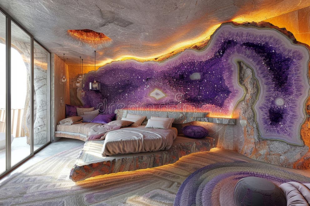 Luxury Interior Bedroom with Stone Geode Stock Photo - Image of wooden ...