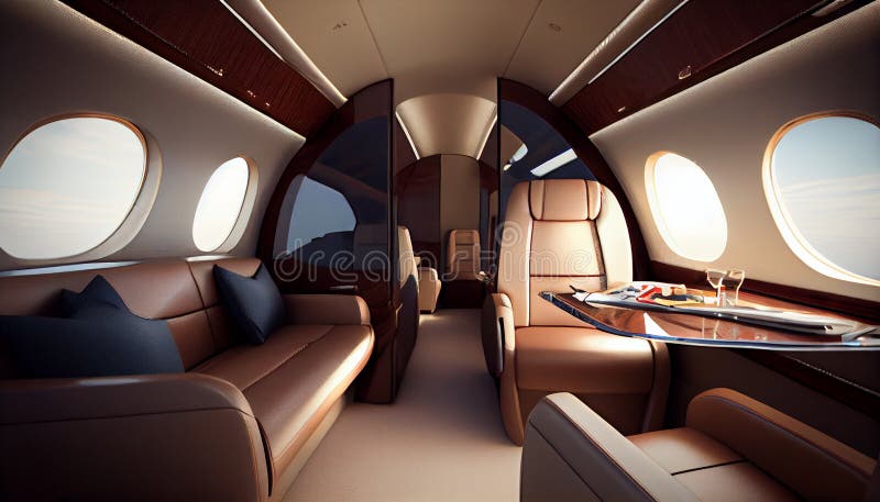 Luxury Interior in Bright Colors in the Private Business Jet Stock ...