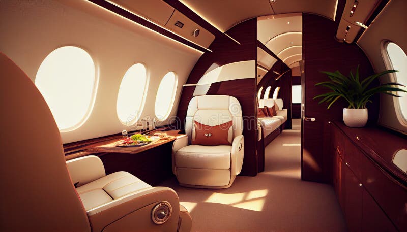 Luxury Interior in Bright Colors in the Private Business Jet Stock ...