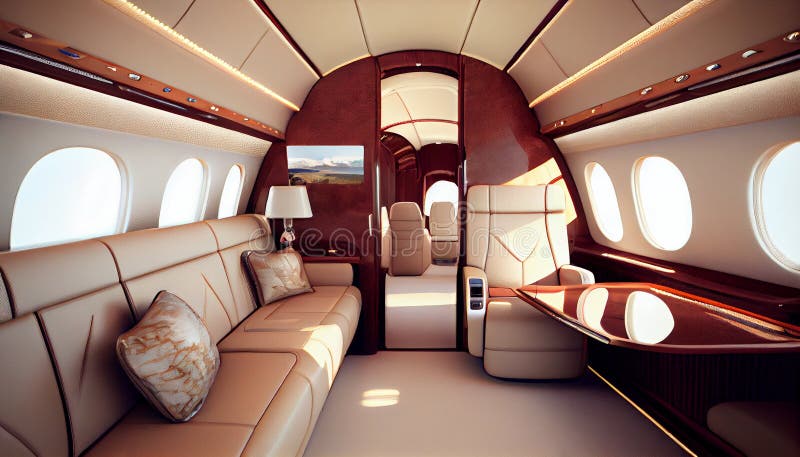 Luxury Interior in Bright Colors in the Private Business Jet Stock ...