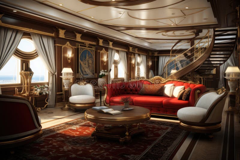 Luxury Interior of a Luxury Cruise Ship. 3D Rendering, Private Ship ...