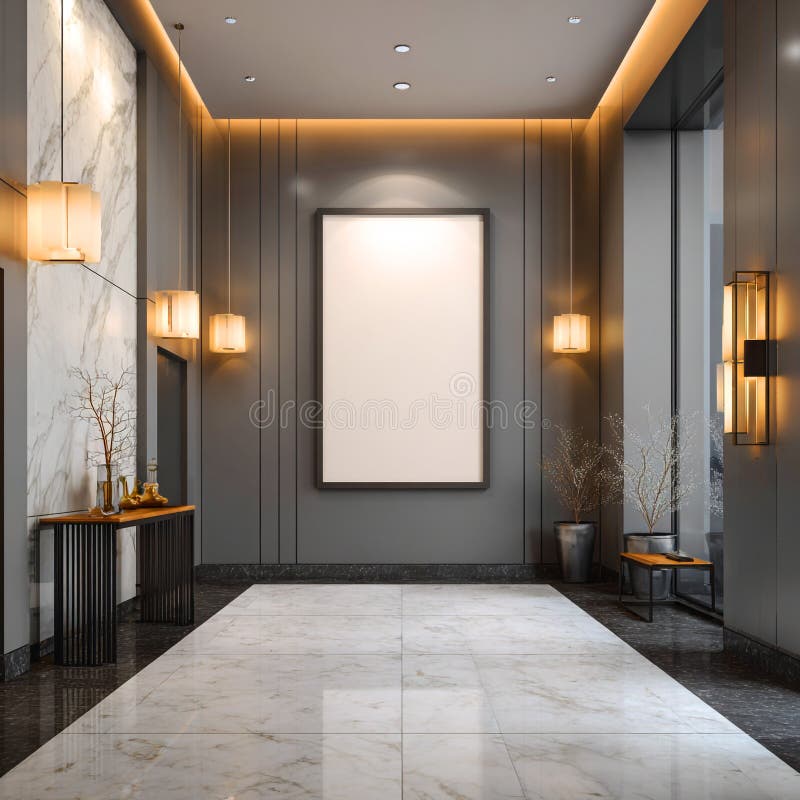 Luxury Interior Design Elegant Gray Hallway with Marble Modern Lighting ...
