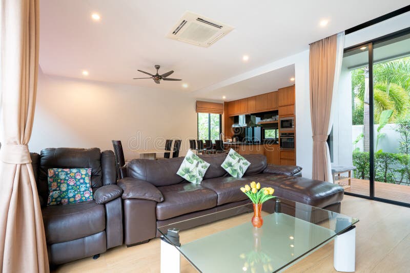 Luxury Interior Design in Living Room with Open Kitchen Stock Image ...