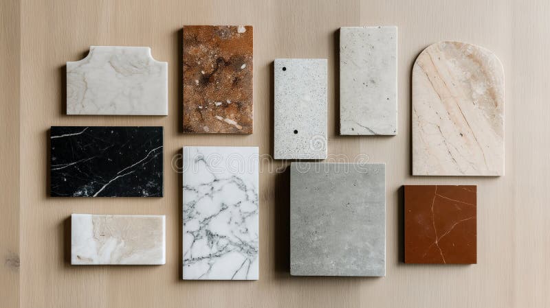 Luxury Interior Design Material Samples Arranged on Light Beige Wooden ...