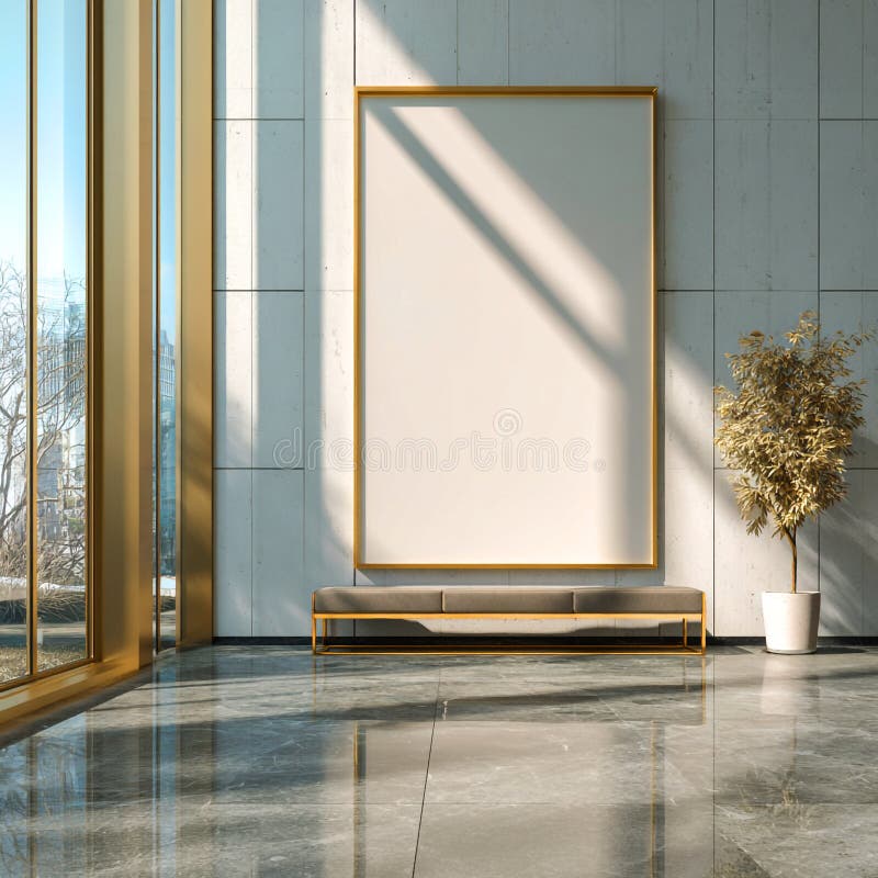 Luxury Interior Design Mockup with Gold Frame Marble Floor Stock ...