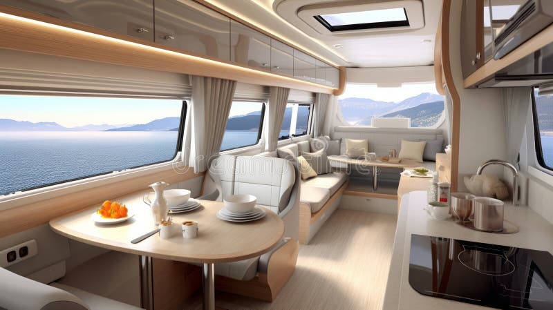 Luxury Interior Design of Modern Motorhome. Generative AI. Stock Photo ...