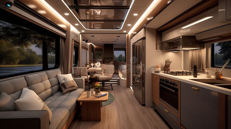 Luxury Interior Design of Modern Motorhome. Generative AI. Stock ...