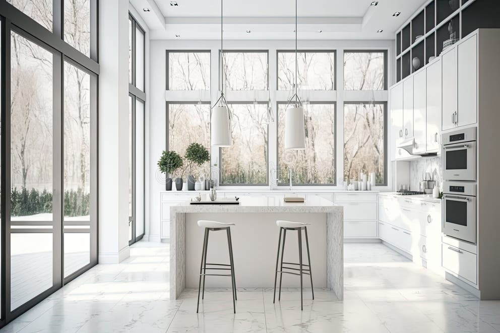 Luxury Interior Design of a Snow White Modern Kitchen Stock ...