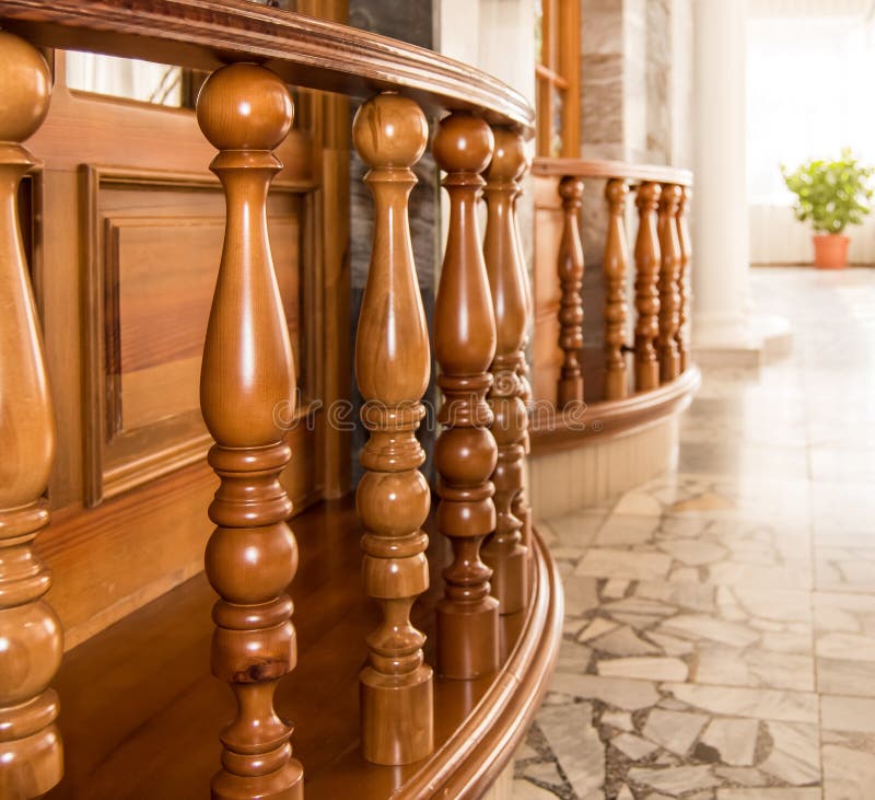 Luxury Interior of the Empty Hotel with Elegant Oak Balusters and ...