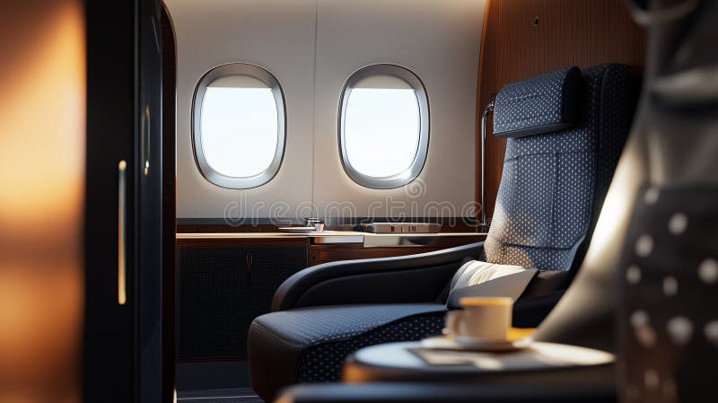 Luxury Interior of a First-class Airplane Cabin with Spacious Seating ...