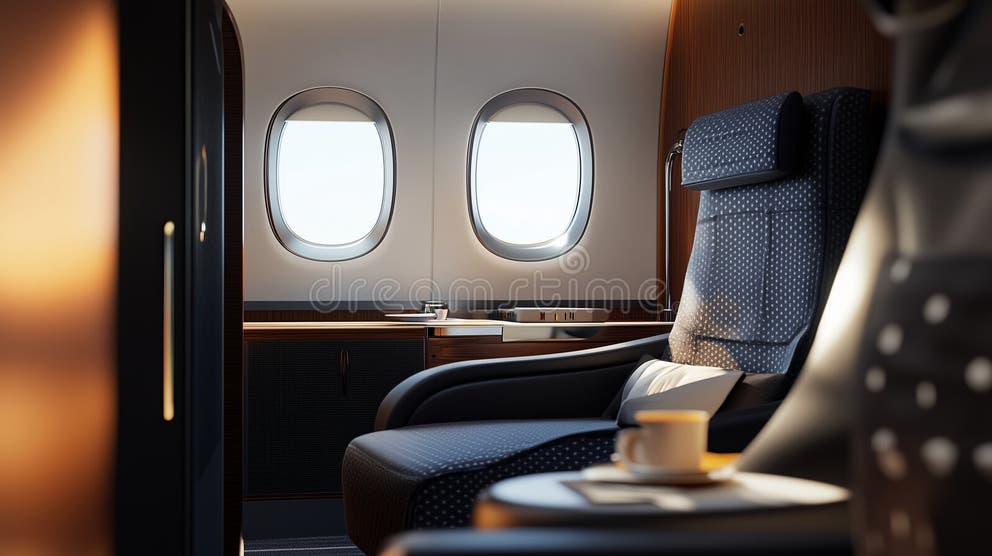 Luxury Interior of a First-class Airplane Cabin with Spacious Seating ...