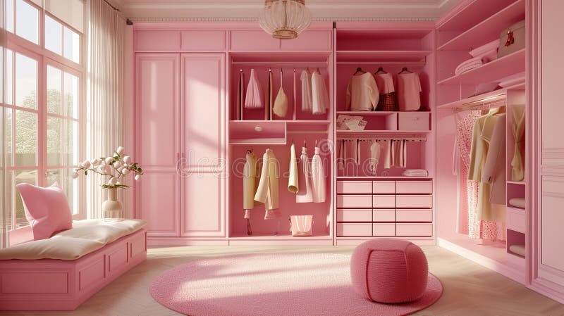 Luxury Interior of Large Room in Pink Colors, Pink Wardrobe. Generative ...