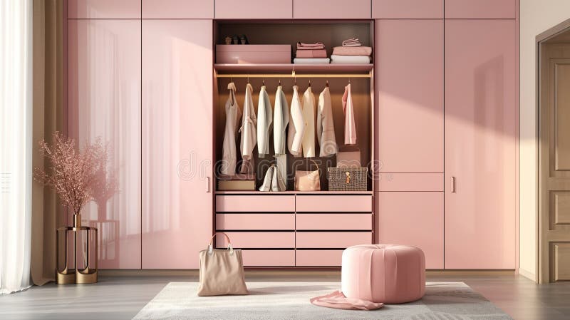 Luxury Interior of Large Room in Pink Colors, Pink Wardrobe. Generative ...