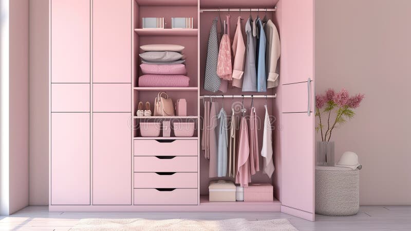 Luxury Interior of Large Room in Pink Colors, Pink Wardrobe. Generative ...