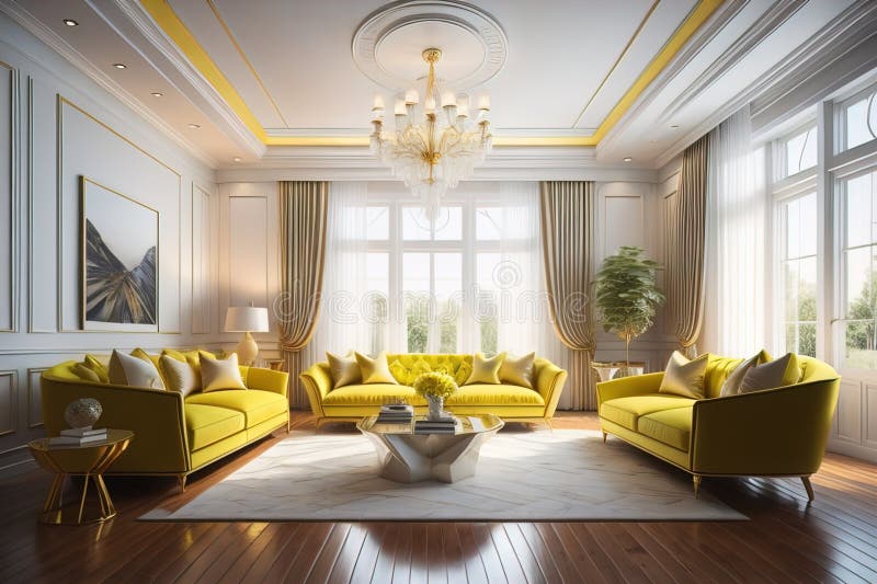 Luxury Interior of Living Room with Yellow Sofa. Generative Ai Stock ...