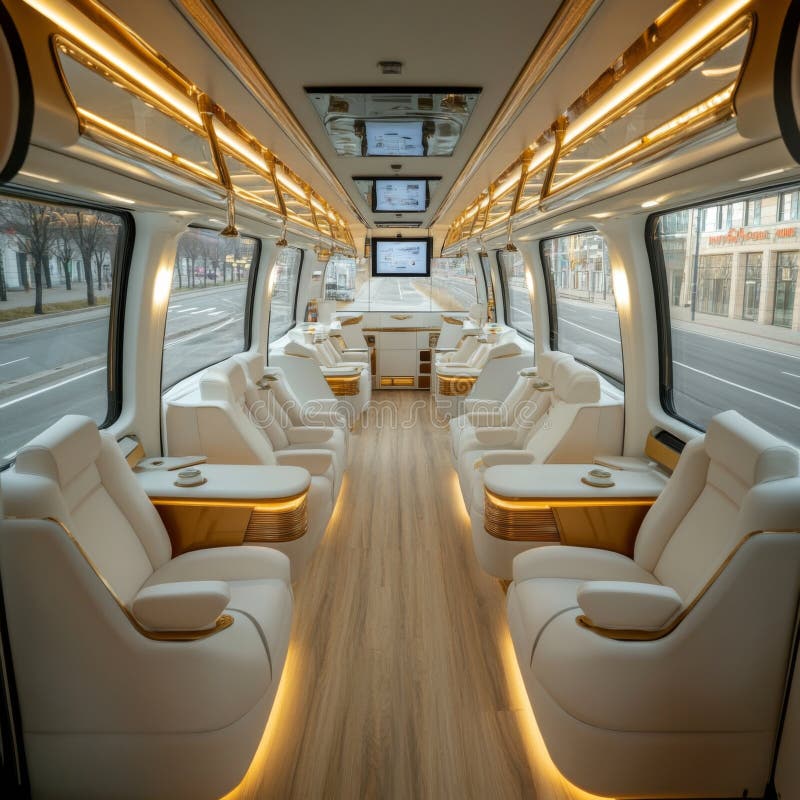 Luxury Interior of Modern Premium Bus with Plush Seating and Ambient ...