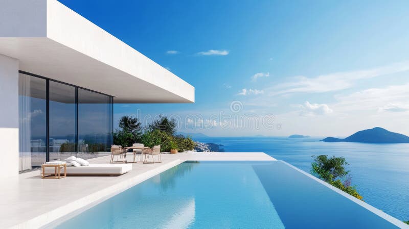 Luxury Interior and Outdoor Pool with Beach Lounge in 3D Rendering ...