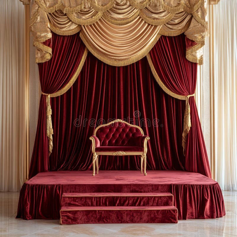 Luxury Interior of the Room with a Red Velvet Curtain and a Sofa Stock ...