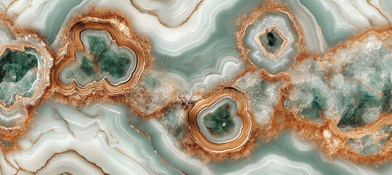 Luxury Ivory, Green, and Copper Marble Texture, Agate Geode Design with ...