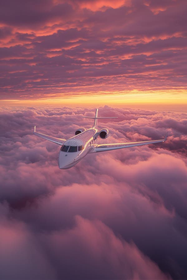 Luxury Jet Above Colorful Clouds Stock Illustration - Illustration of ...