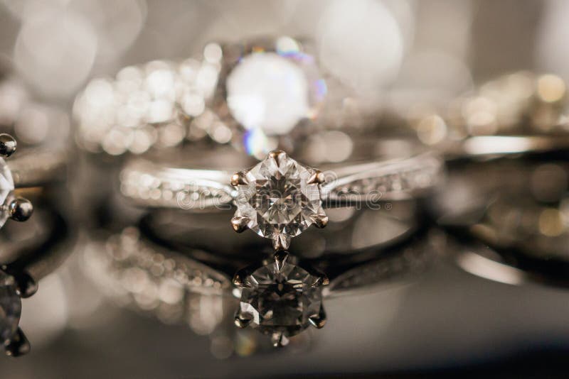 Luxury Jewelry Diamond Rings with Reflection Stock Photo - Image of ...