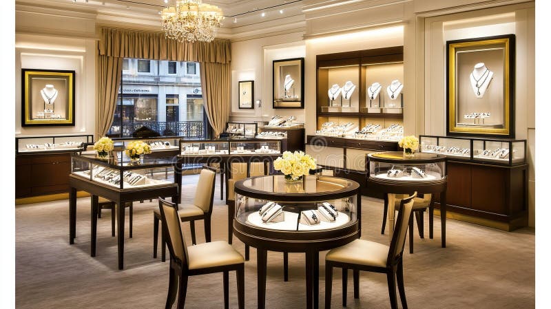 Luxury Jewelry Store Interior Display, City View Stock Image - Image of ...