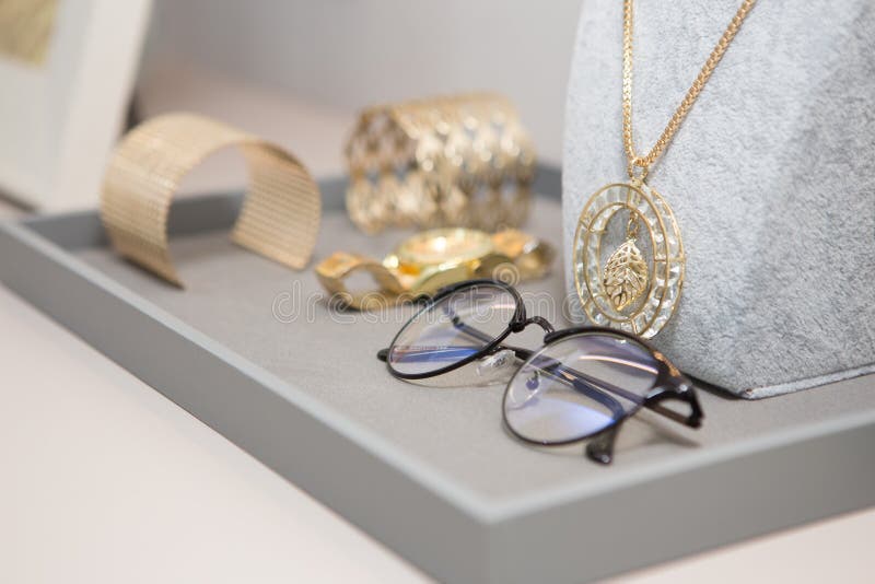 Luxury Jewelry On The Table In Dressing Room Stock Image - Image of ...