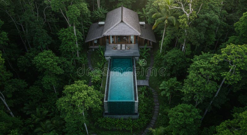 Luxury Jungle Villa with Private Pool and Lush Greenery Stock ...