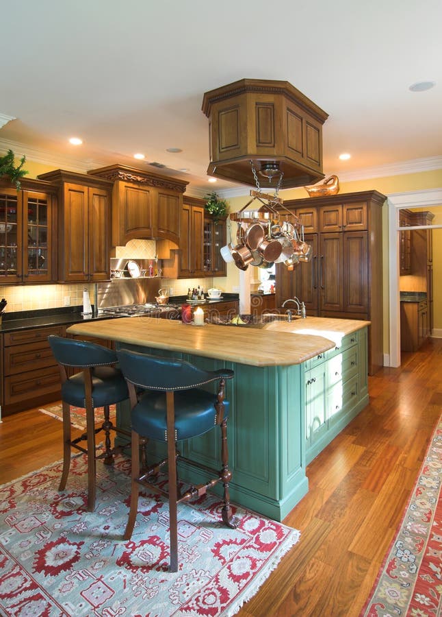 Luxury Model Home Kitchen Island Stock Image - Image of lifestyle ...