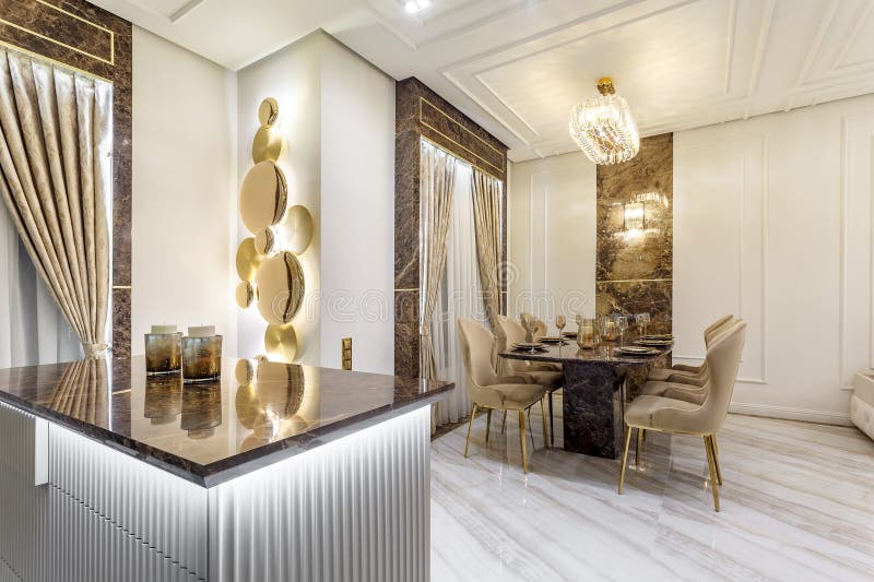 Luxury Kitchen Design, Italian Marble and Granite Countertop Stock ...