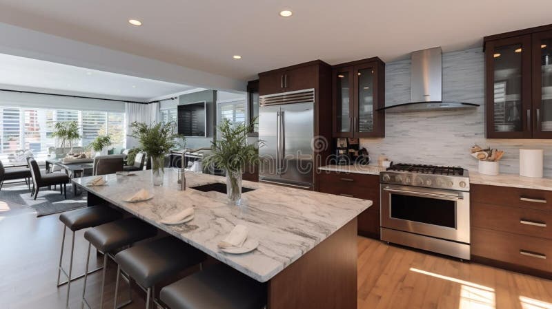 Luxury Kitchen Design with Marble Surfaces Stock Illustration ...