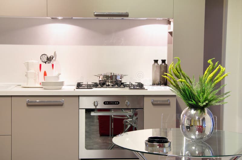 Luxury Kitchen with Flower Decoration Stock Image - Image of dining ...