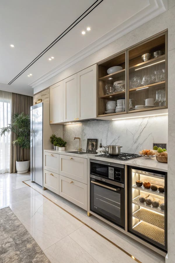 Luxury Kitchen Interior with Minimalist Decoration and Appliances 3D ...