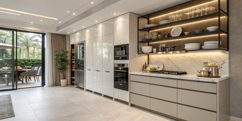 Luxury Kitchen Interior with Minimalist Decoration and Appliances 3D ...