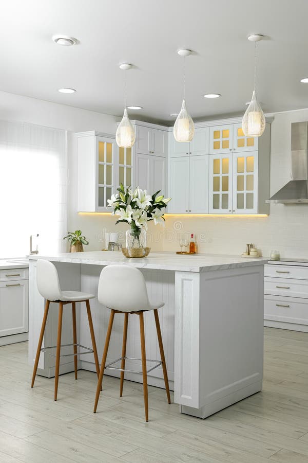 Luxury Kitchen Interior with New Stylish Furniture Stock Image - Image ...