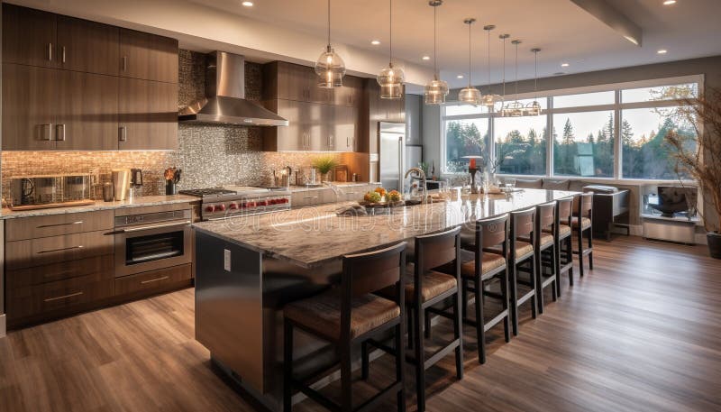 Luxury Kitchen Island with Marble and Granite Generated by AI Stock ...