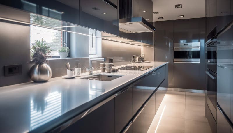 Luxury Kitchen with Modern Design and Elegance Generated by AI Stock ...
