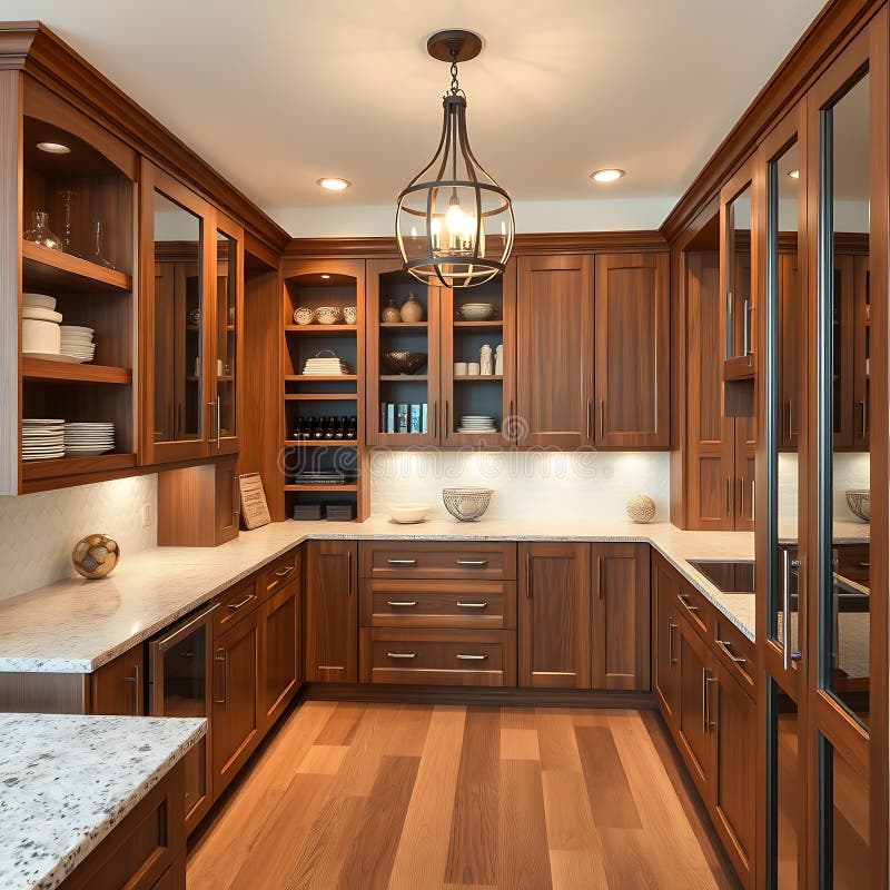 A Luxury Kitchen Pantry with Custom Wooden Cabinetry Organized Storage ...
