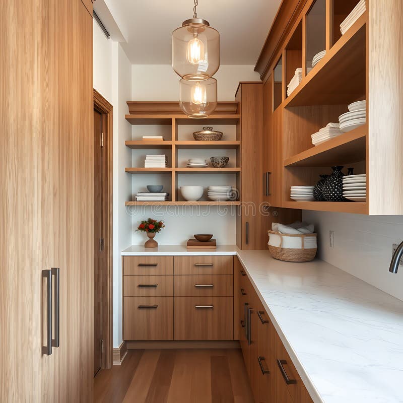 A Luxury Kitchen Pantry with Custom Wooden Cabinetry Organized Storage ...