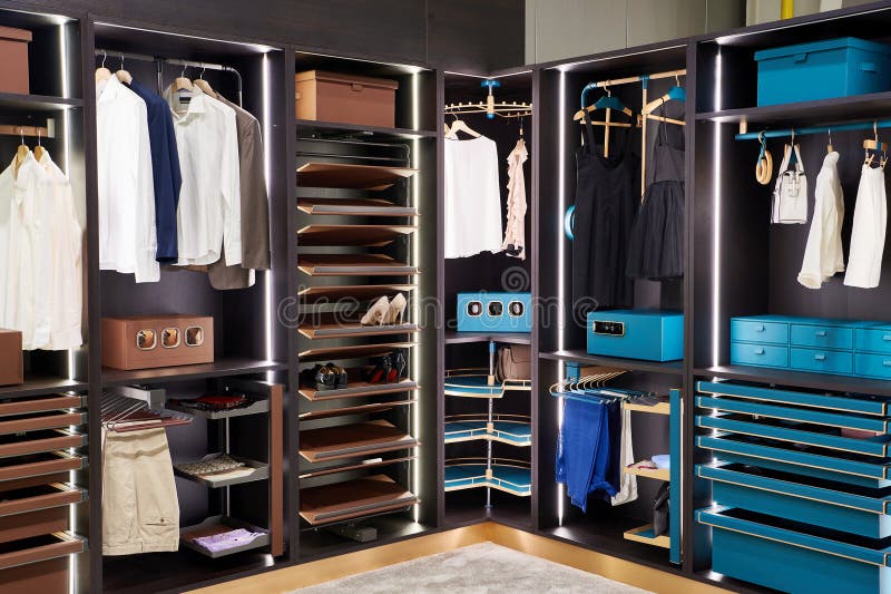 Luxury Large Closet with Clothes Stock Image - Image of modern, decor ...