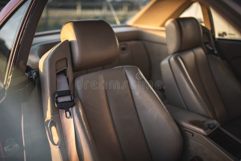 Luxury Leather Interior of a Classic German Car in S Late Evening ...