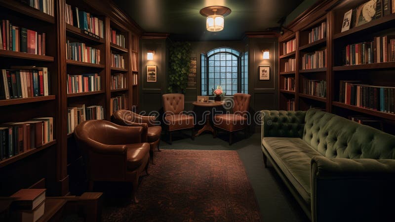 Luxury Library Interior. 3D Render. Vintage Style Stock Illustration ...