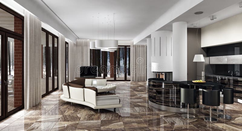 Luxury Light Interior in Daylight Stock Illustration - Illustration of ...