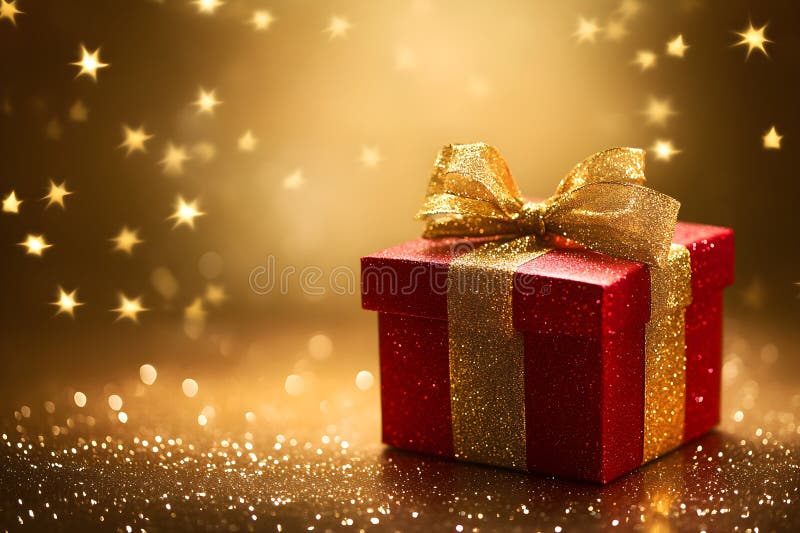 Luxury Light Red Gift Box on Gold Background. Luxury Christmas Gift Box ...