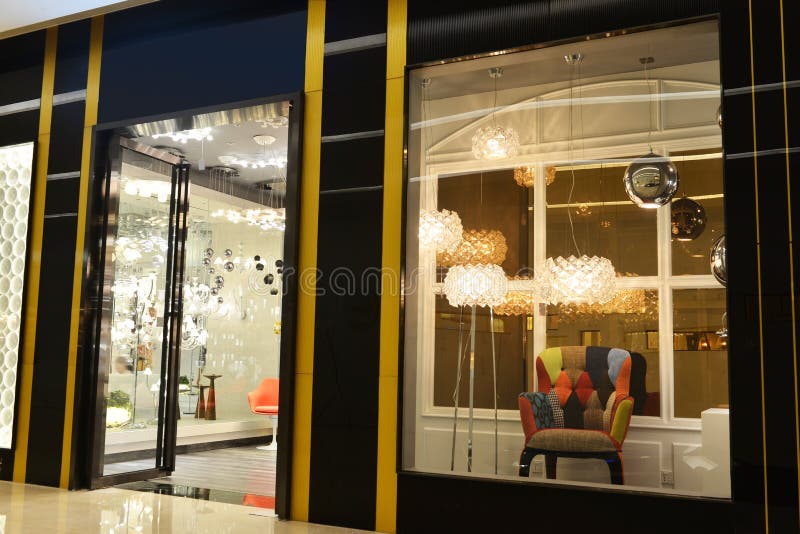 Luxury Lighting Furniture Shop Window Stock Image - Image of center ...
