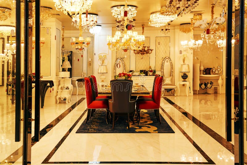 Luxury Lighting Shop Window Front Stock Photo - Image of gold, display ...