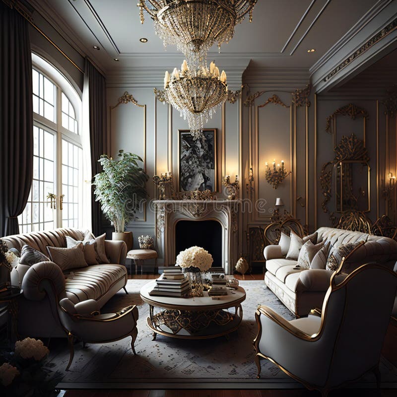 Luxury Living Room Interior in Classic Style. Generative Ai Stock ...