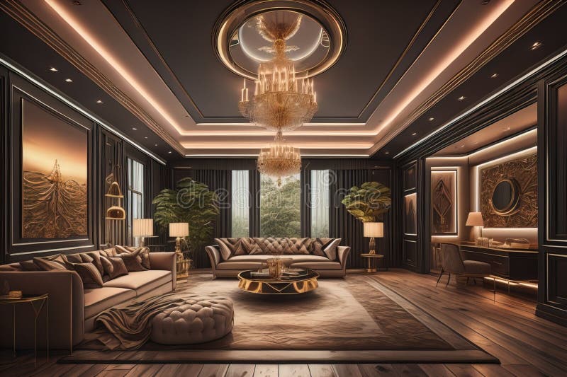 Luxury Living Room Interior Design. Generative Ai Stock Illustration ...